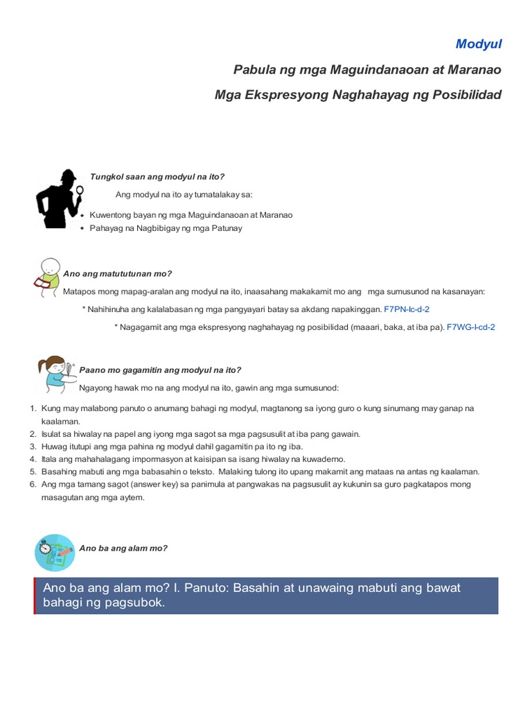 Modyul Sa Filipino 7 - Pabula - Shang Flores | PDF