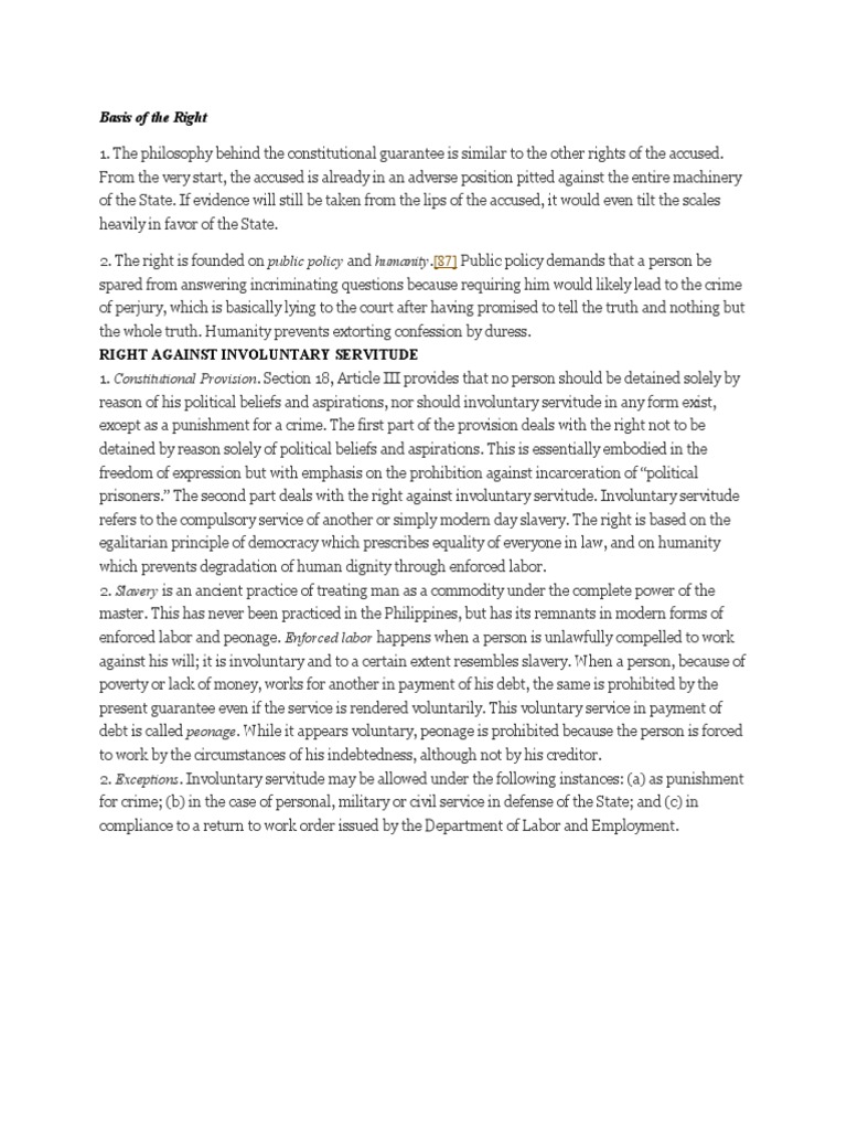 Basis of The Right: Right Against Involuntary Servitude | PDF | Slavery ...