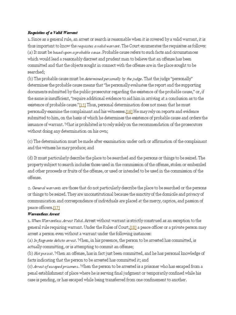 Requisites of A Valid Warrant | PDF | Probable Cause | Search Warrant