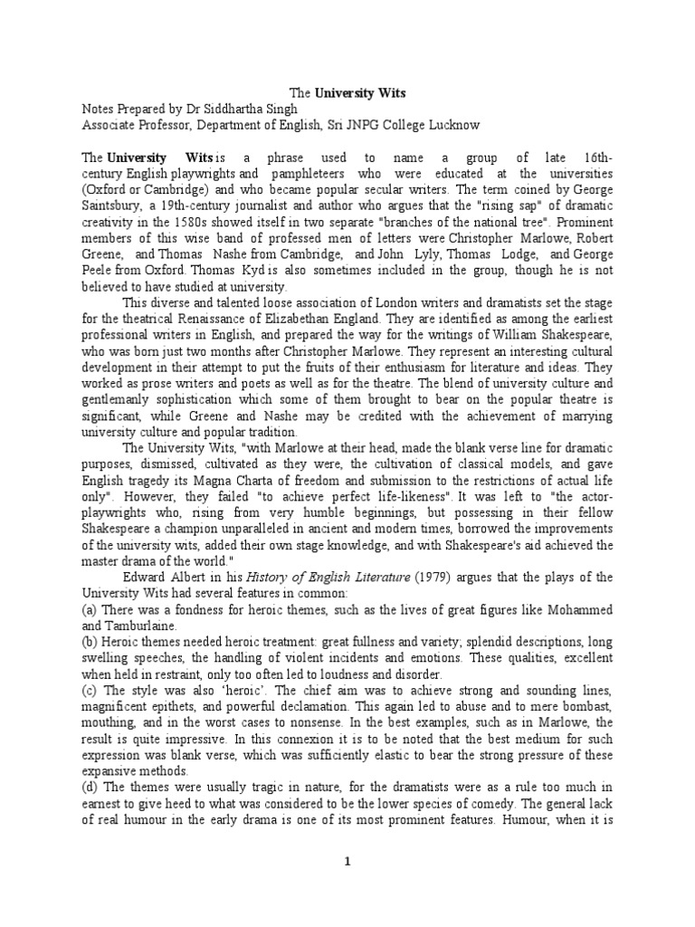 University Wits | PDF | English Renaissance