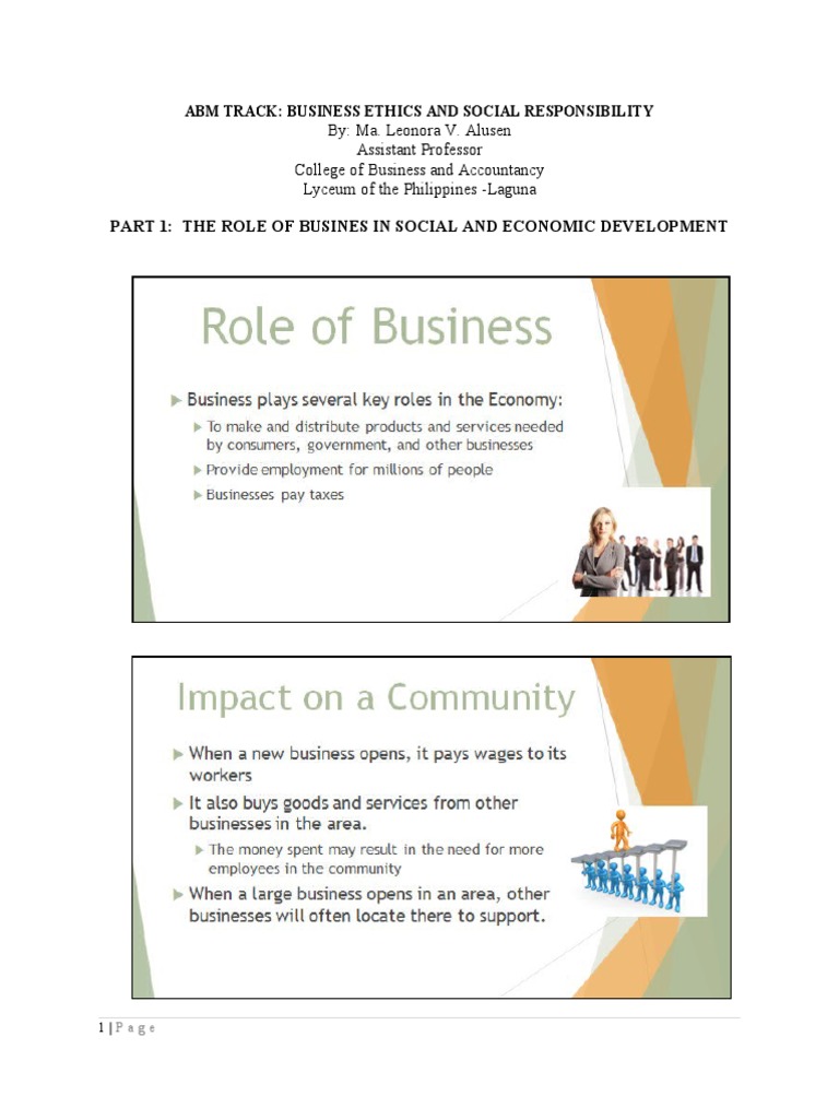 Teaching Guide For Role of Business in Social and Economic Development ...
