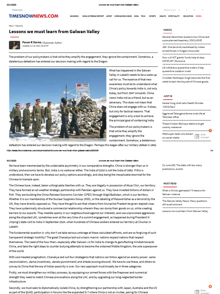 Lessons We Must Learn From Galwan Valley | PDF | China | World Politics