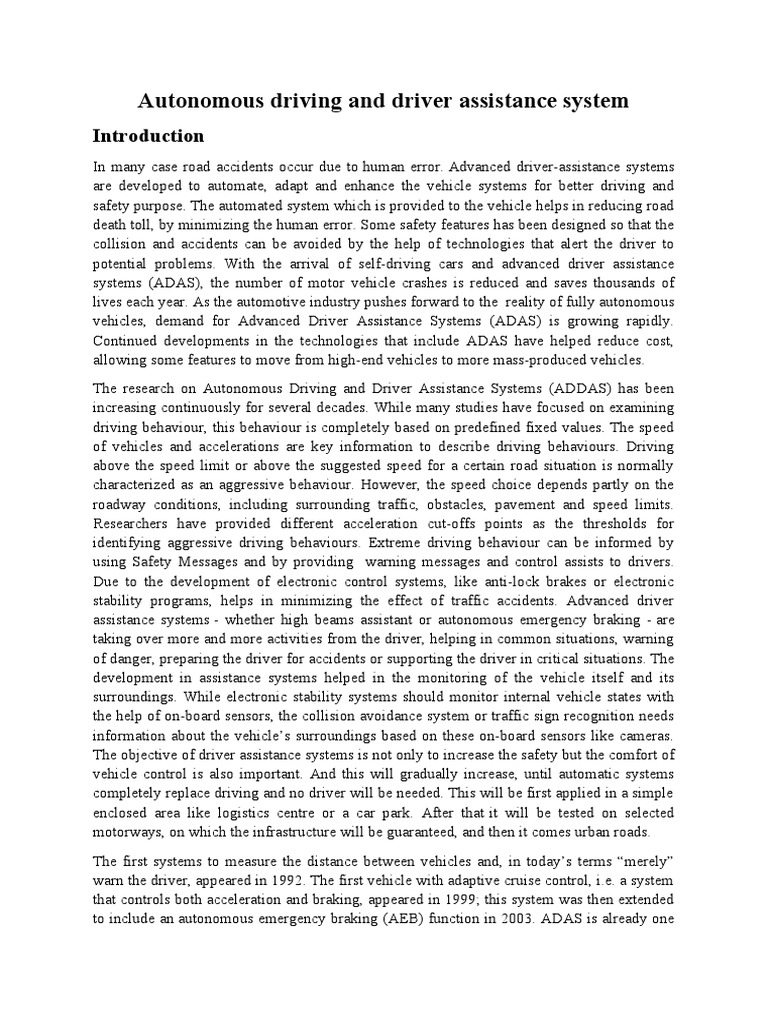Autonomous Driving and Driver Assistance System | PDF | Traffic ...