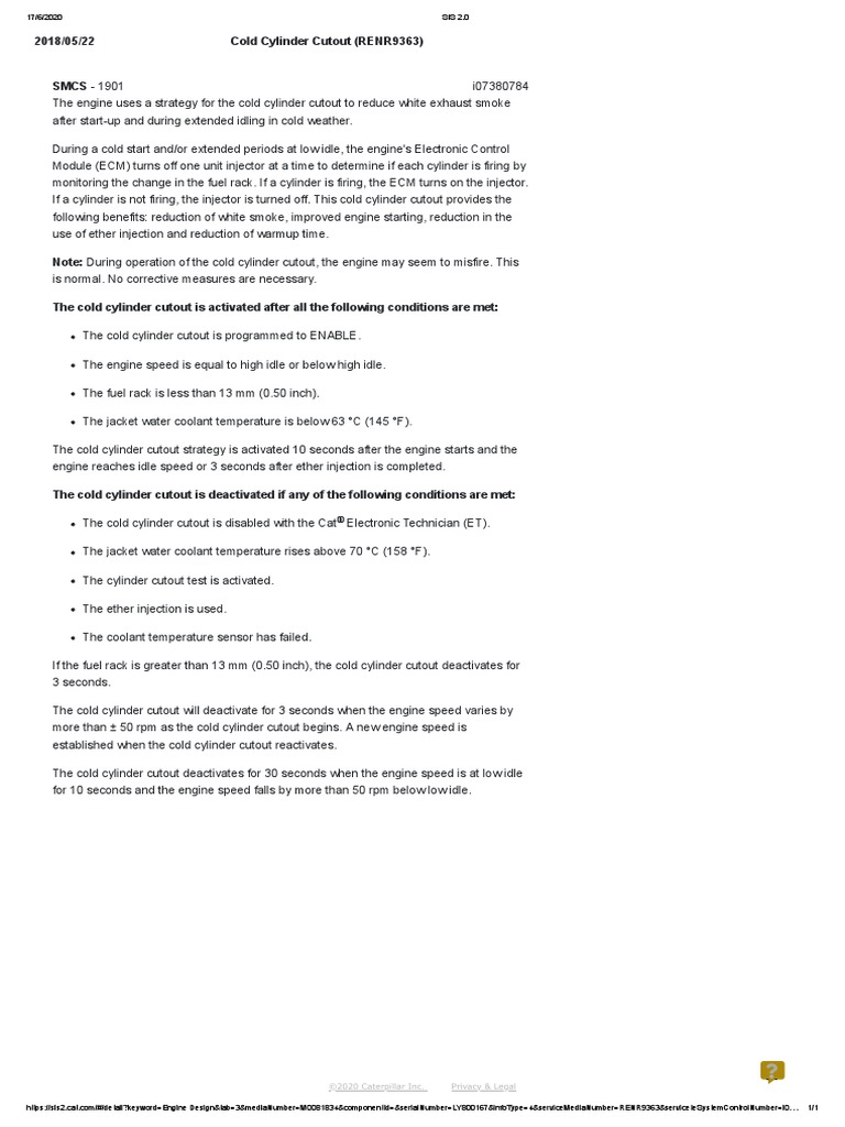 Cold Cylinder Cutout (RENR9363) PDF | PDF | Fuel Injection | Vehicle ...
