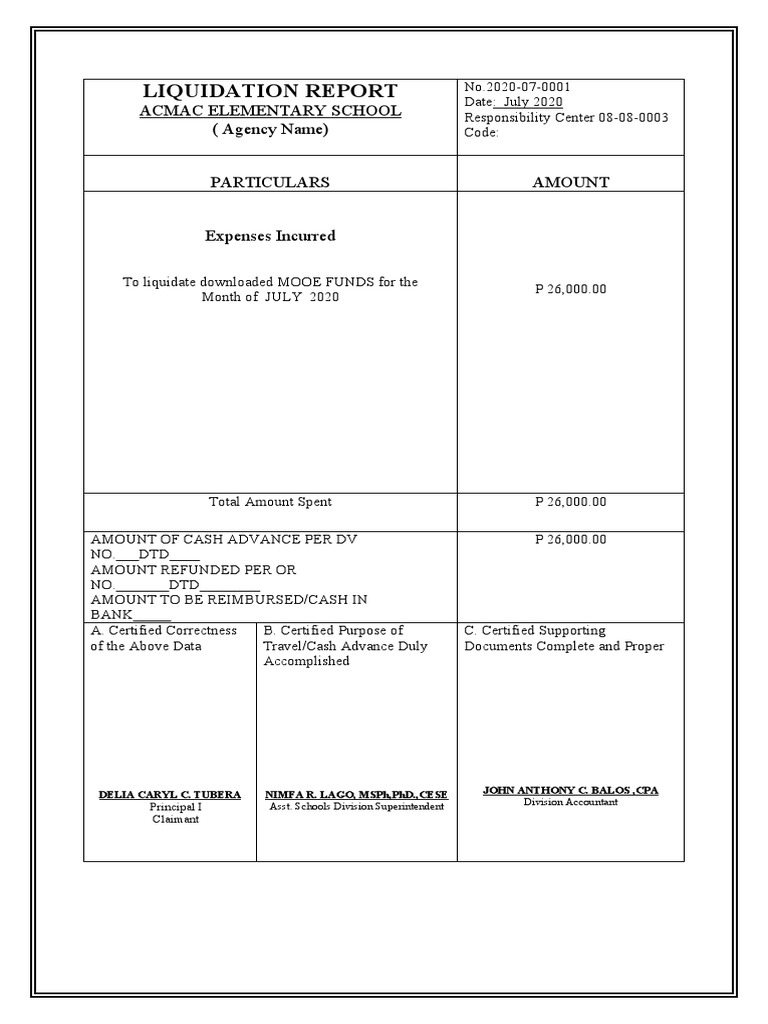 Liquidation Report: Acmac Elementary School (Agency Name) | PDF