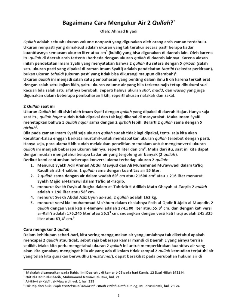 Cara Menghitung Air Dua Qullah | PDF