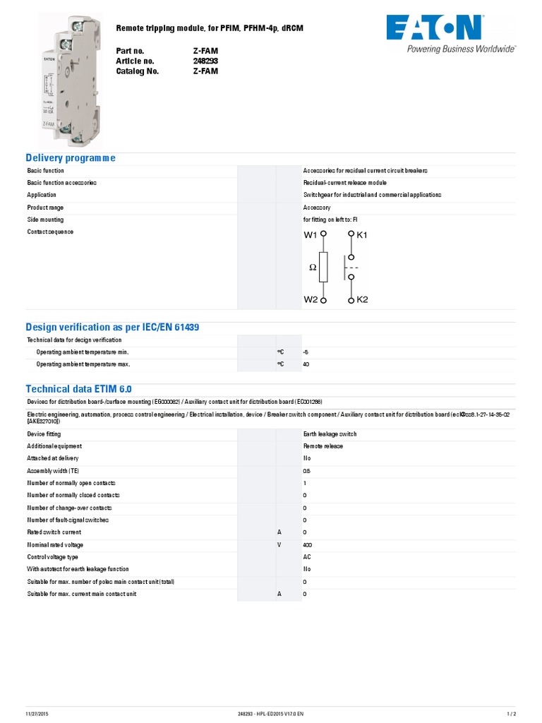 Delivery Programme: Remote Tripping Module, For PFIM, PFHM-4p, DRCM ...