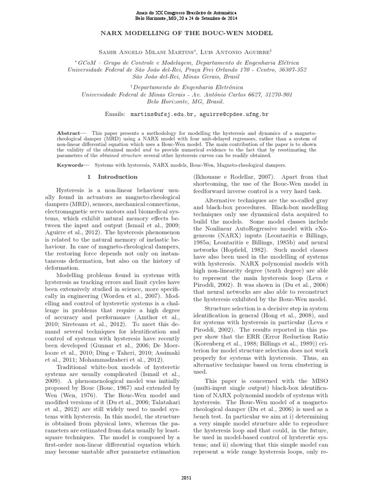 Narx Modelling of Bouc Wen | PDF | Hysteresis | Nonlinear System
