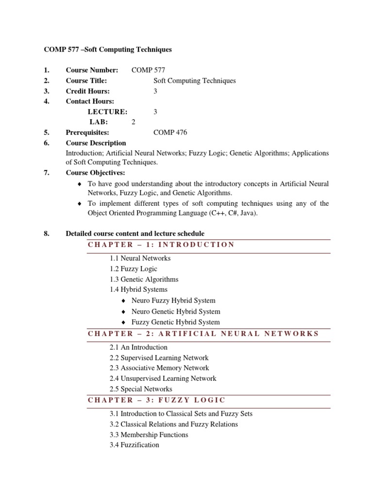Soft Computing Techniques COMP 577 | PDF | Fuzzy Logic | Genetic Algorithm