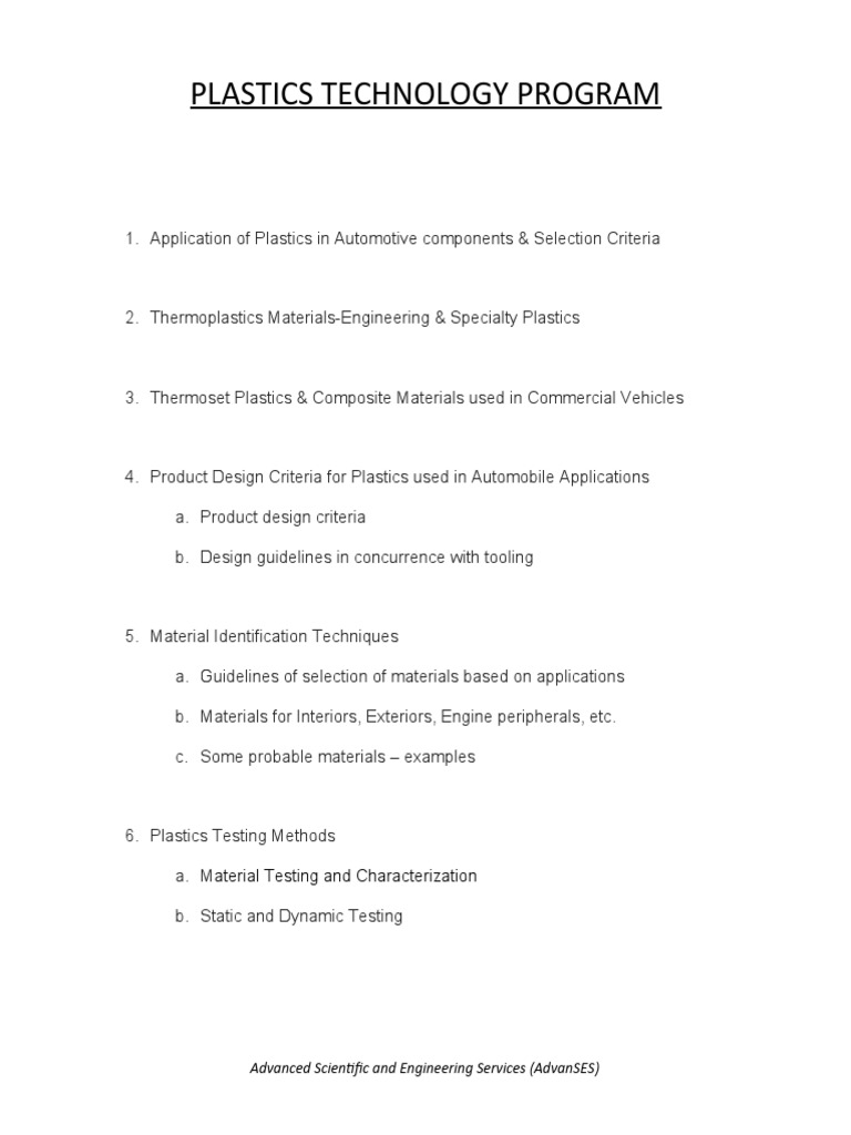 Plastics Technology Program: Aterial Testing and Characterization | PDF ...