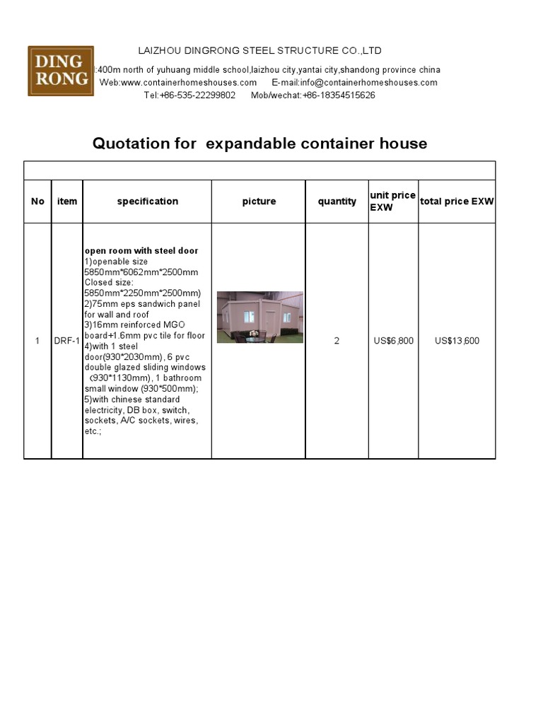 Expandable Container House Quotation | PDF | Window | Bathroom