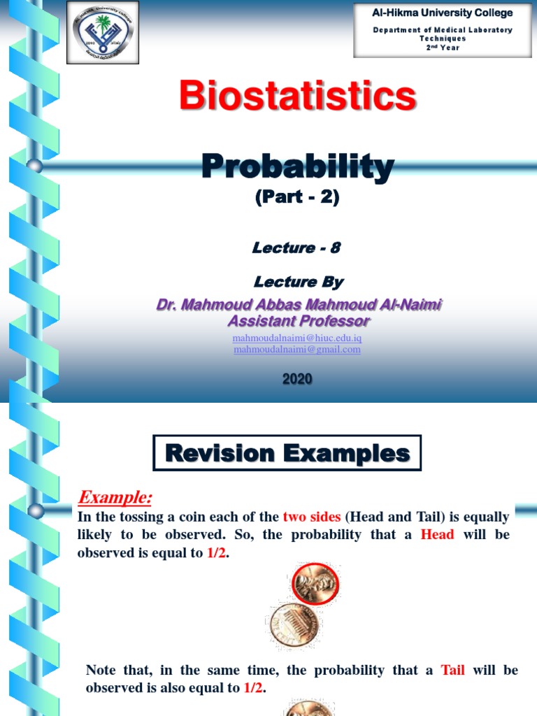 Biostatistics Lecture - 8 - Probability (Part - 2) | PDF | Probability | Probability Theory