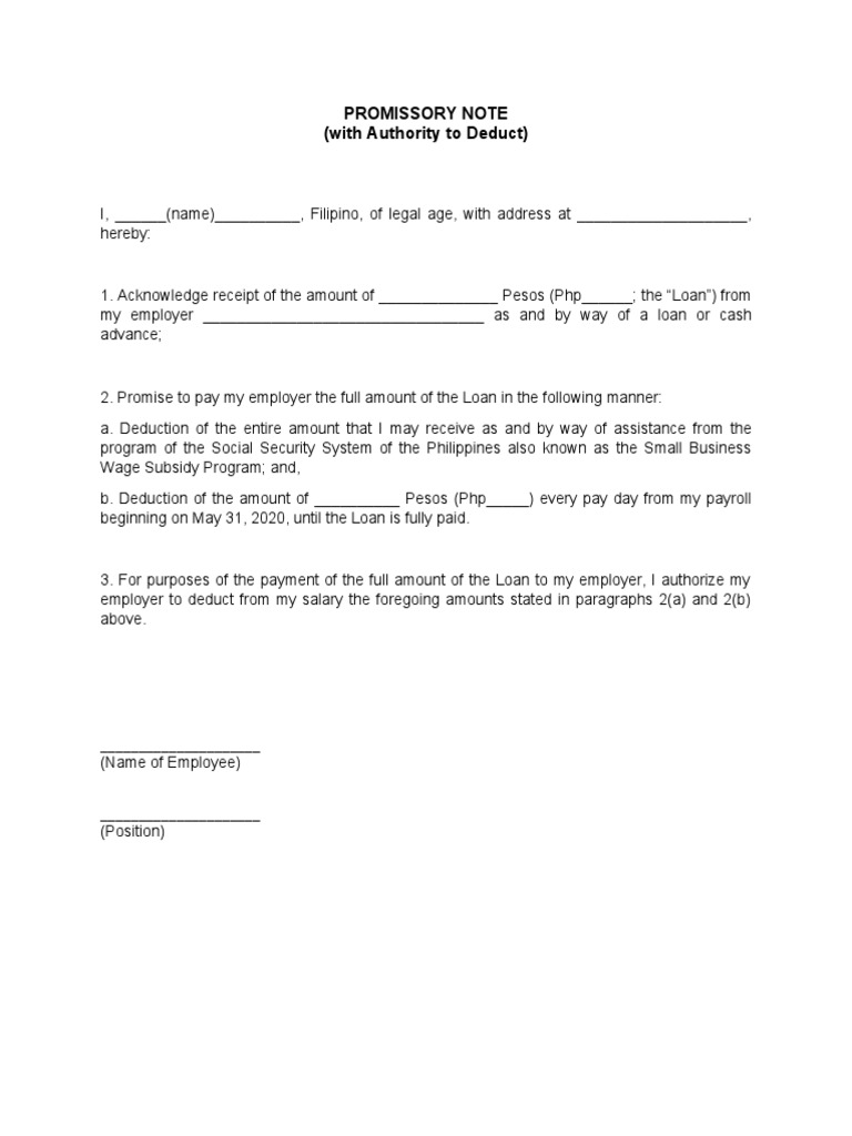 PROMISSORY NOTE Template | PDF