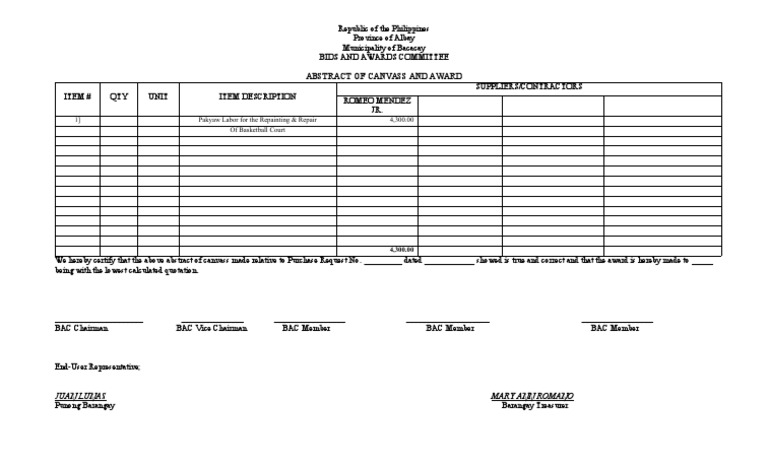 Abstract of Canvass and Award for the Repainting and Repair of the ...