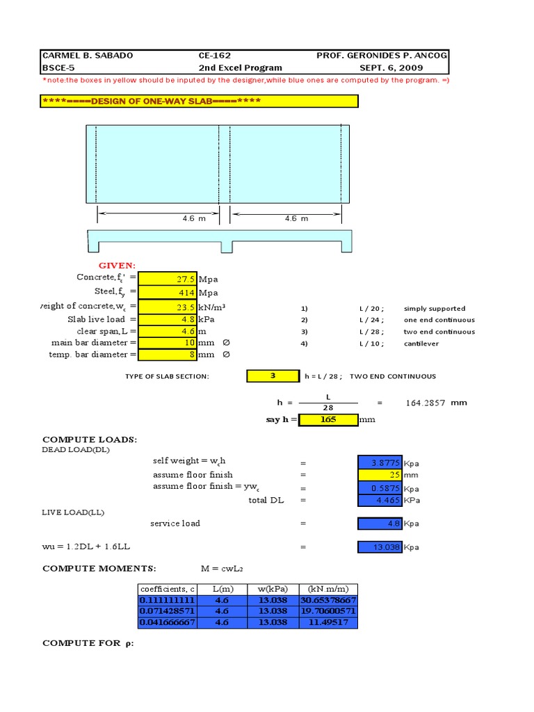 One-Way and Two-Way Slab Design Calculations | PDF | Column | Building ...