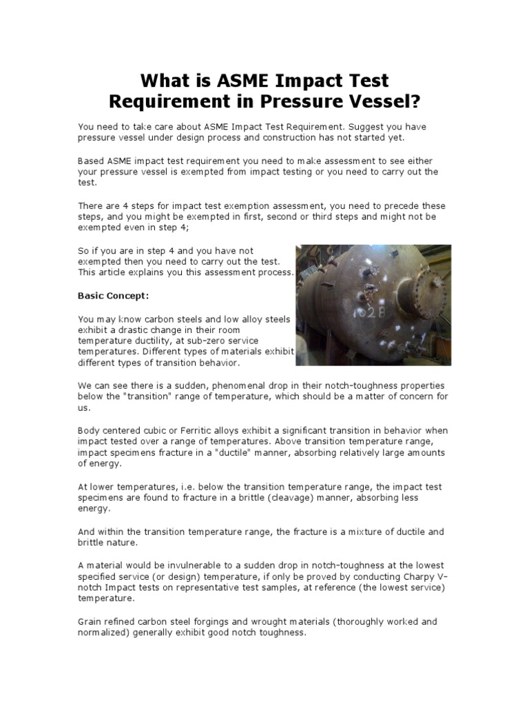 ASME Impact Test Requirement in Pressure Vessel | PDF | Ductility ...