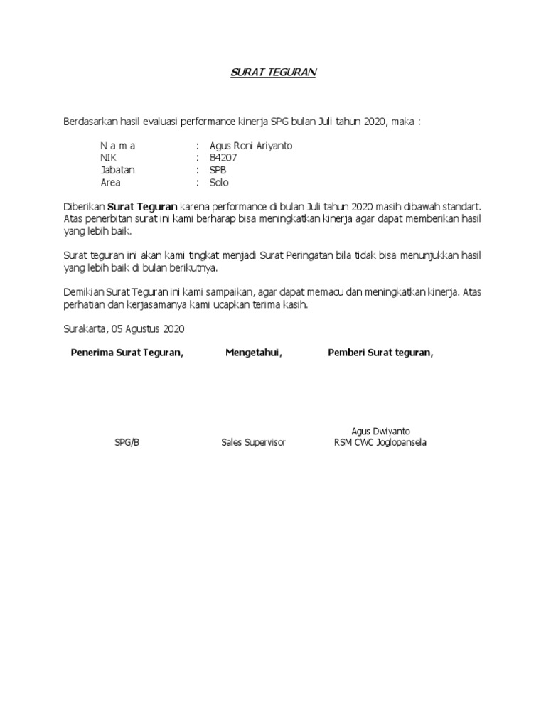 Surat Teguran Agus Roni | PDF