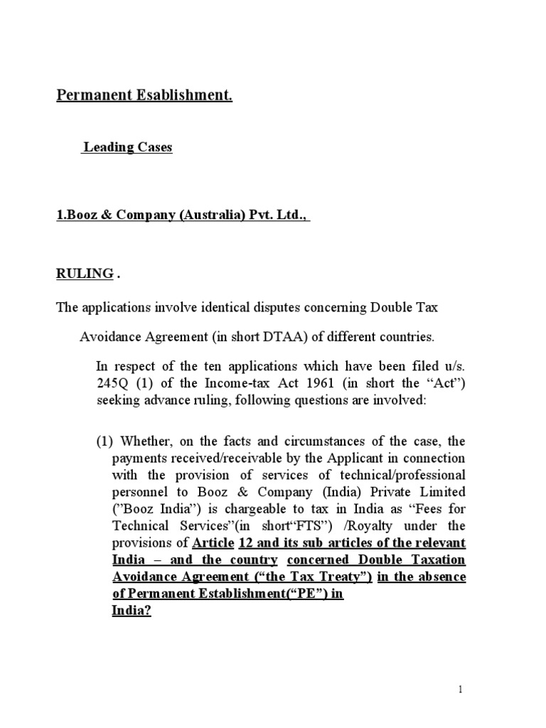 Permanent Establishment. | PDF | Permanent Establishment | Tax Treaty