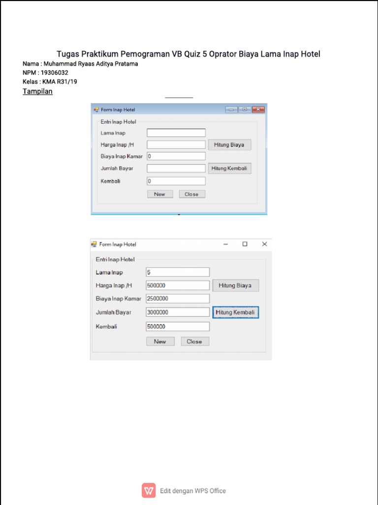 Muhammad Ryaas Aditya Pratama 19306032 Quiz 5 Operator Biaya Lama Inap ...