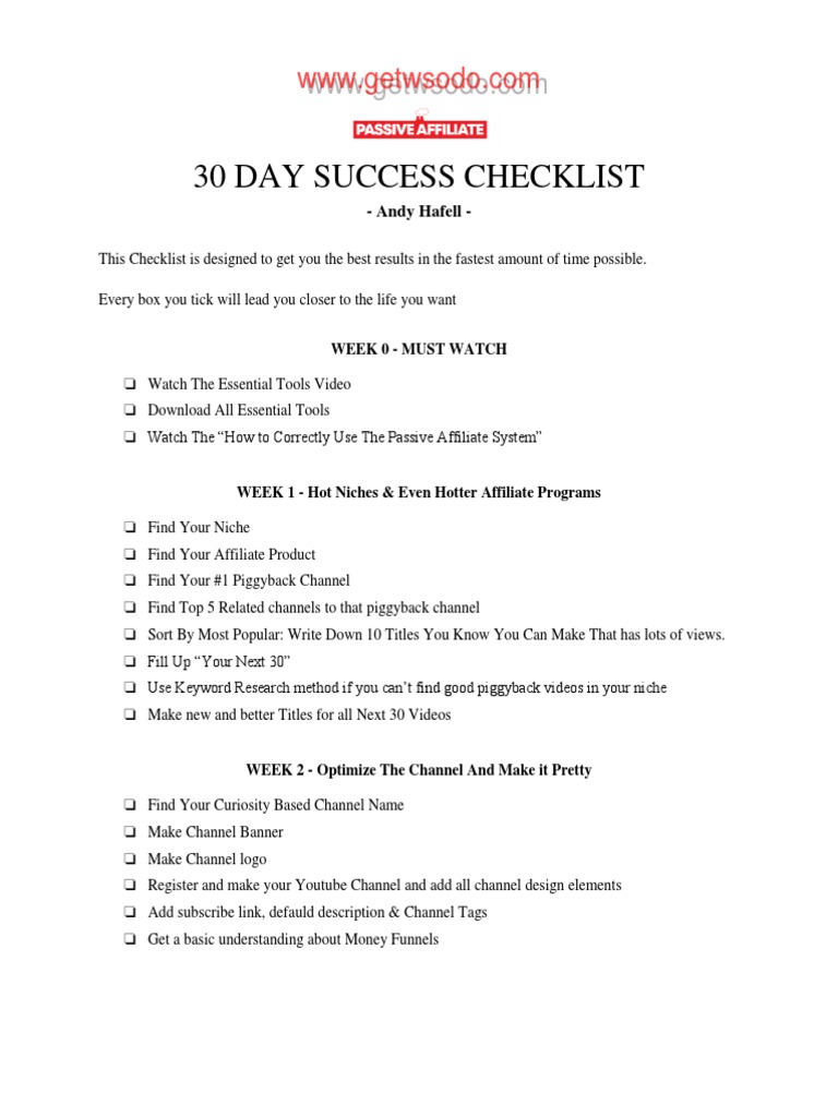 30 Day Success Checklist | PDF | Cyberspace | Communication