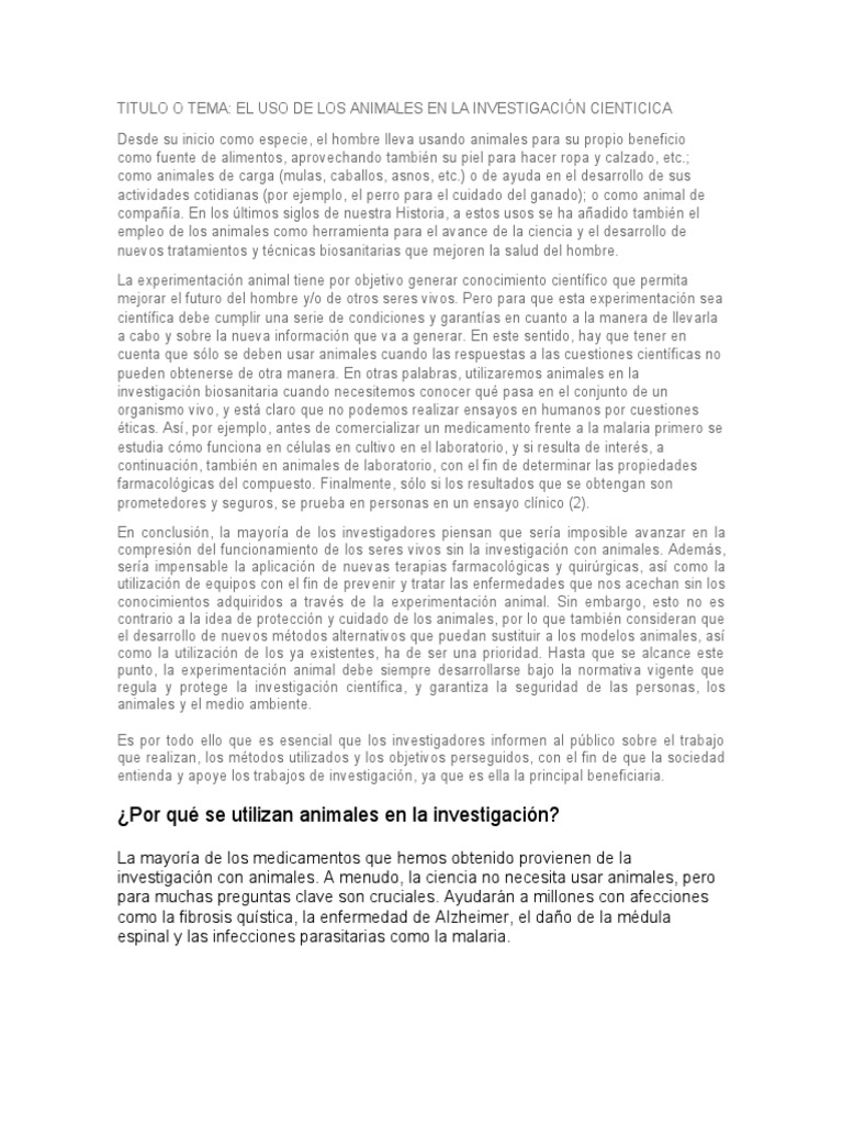 El Uso de Los Animales en La Investigación Científica | PDF | Pruebas ...