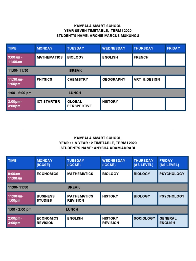 Timetable Term 1 2020 - 2021 | PDF | Social Science | Science & Mathematics