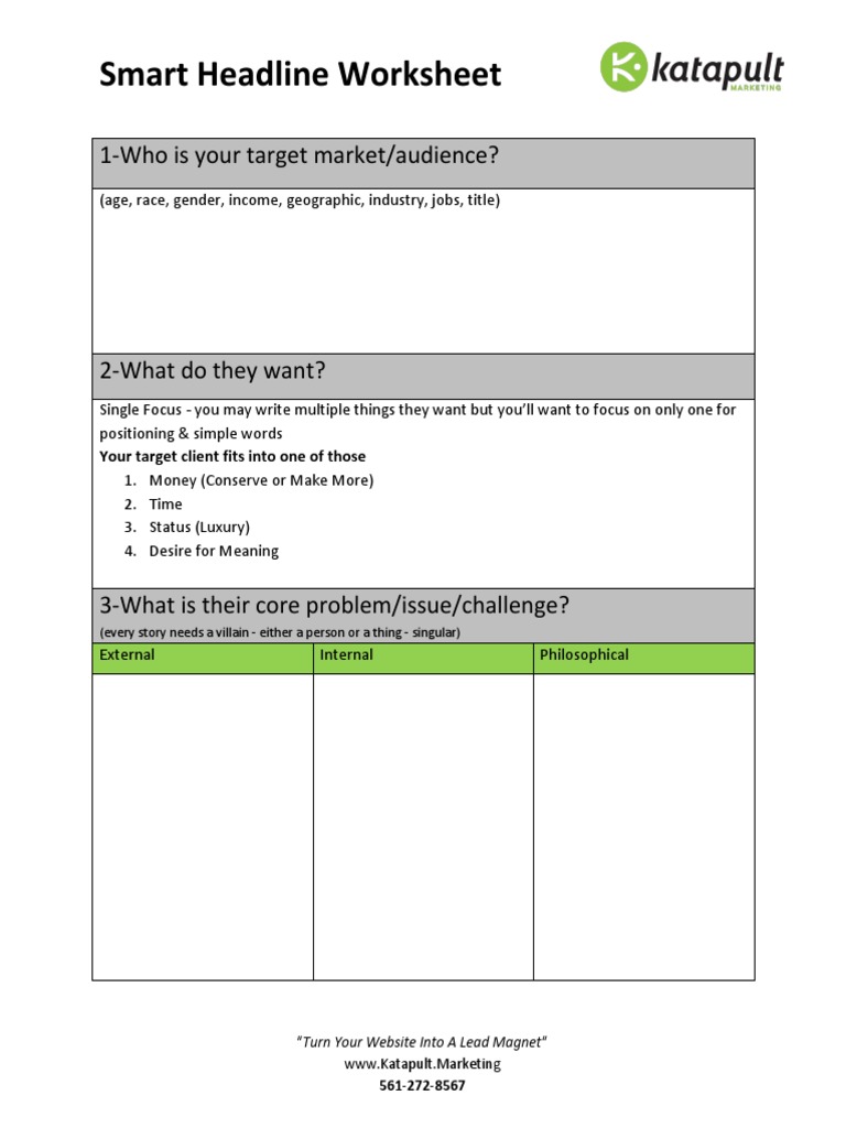 Smart Headline Worksheet: 1-Who Is Your Target Market/audience? | PDF