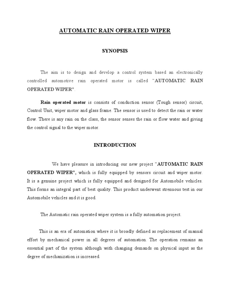 Automatic Rain Operated Wiper | PDF | Automation | Vehicles