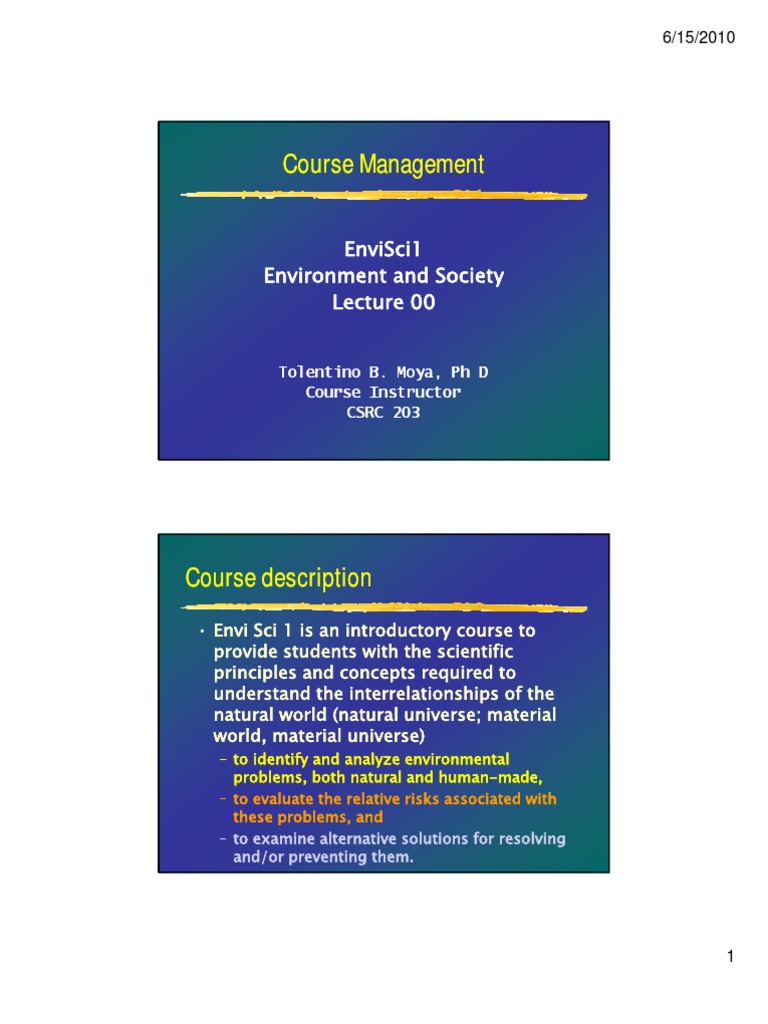 00 Lecture Envi Sci 1 - Course Management | Download Free PDF | Natural ...