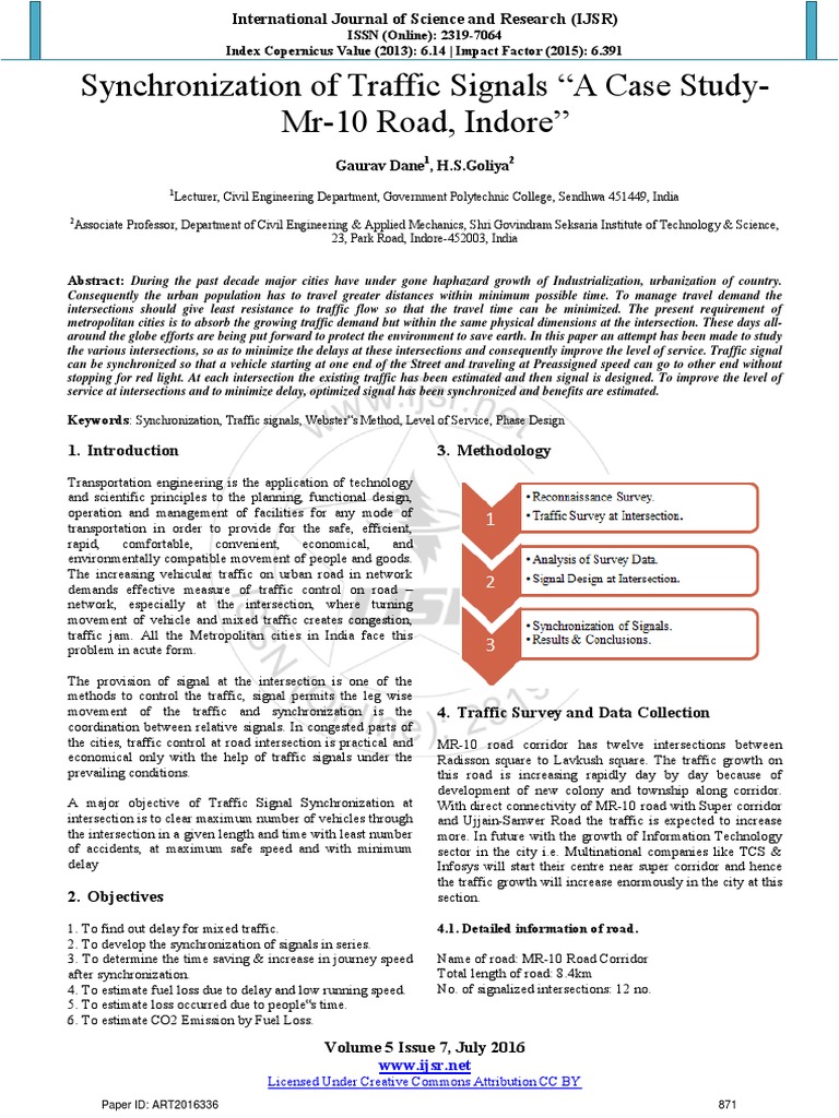 Synchronization of Traffic Signals "A Case Study-Mr-10 Road, Indore" | PDF | Traffic Congestion ...