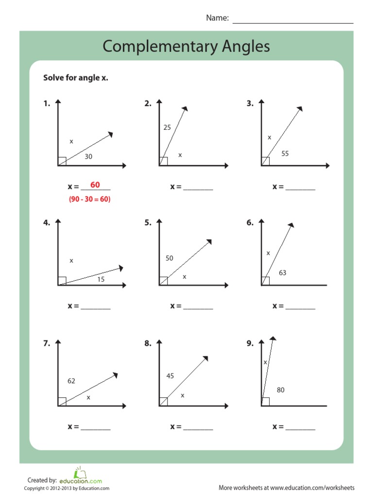 Complementary Angles: Solve For Angle X. 1. 3. 2 | PDF