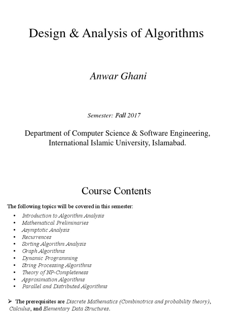 Design & Analysis of Algorithms: Anwar Ghani | Download Free PDF | Algorithms | Control Flow