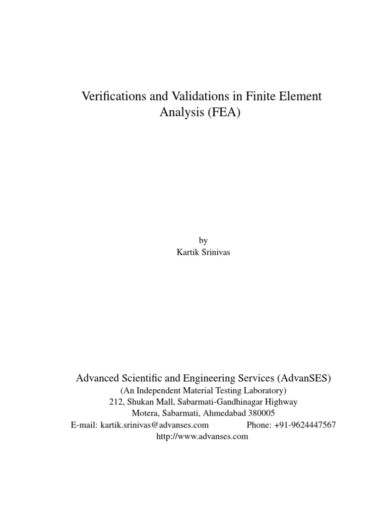 Verifications Validations in Finite Element Analysis FEA | PDF | Finite Element Method ...