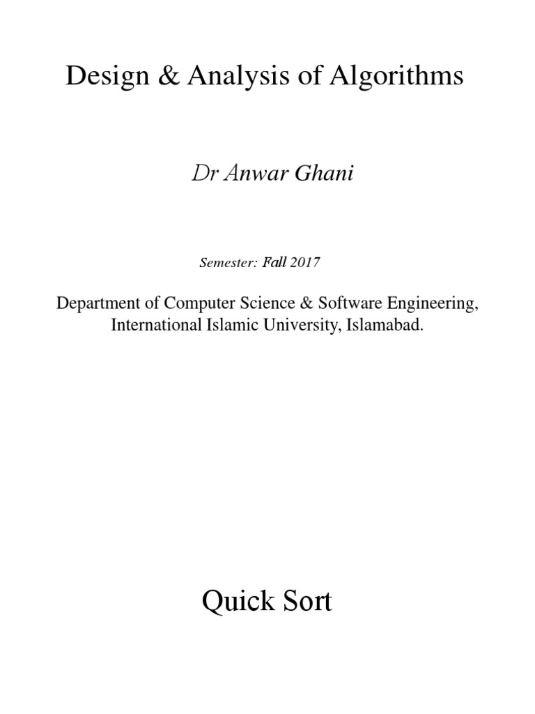 Design & Analysis of Algorithms: Quick Sort | PDF | Teaching Mathematics | Algorithms And Data ...