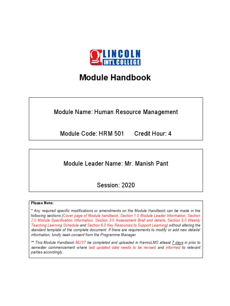 HRM 501 Module Handbook 2020 | PDF | Human Resource Management | Essays