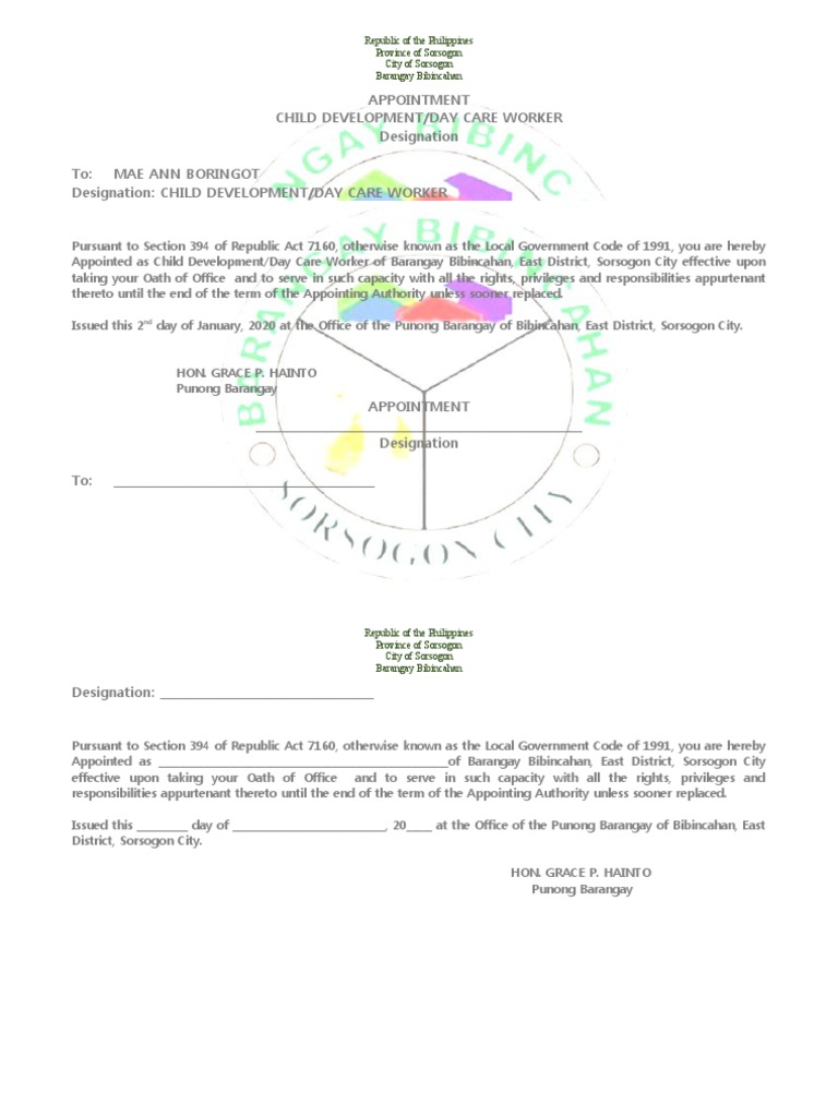 APPOINTMENT | PDF | Virtue | Government Information