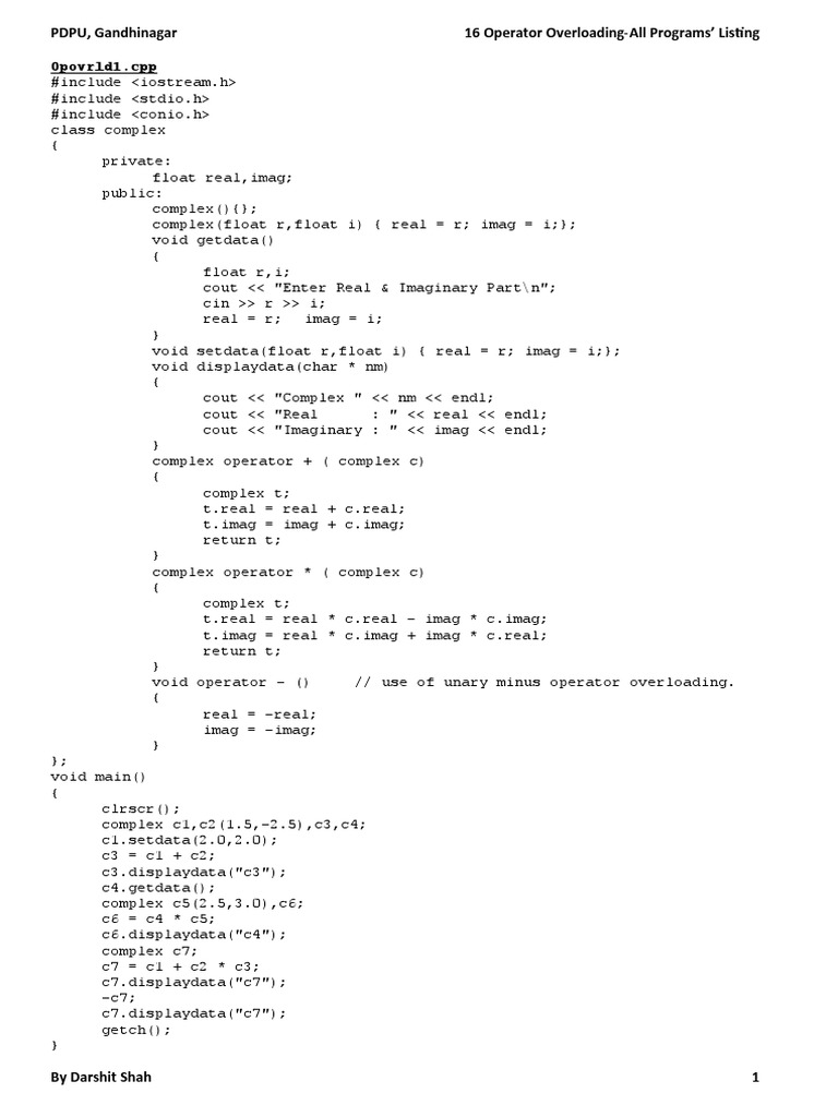 16A Operator Overloading-All Programs | PDF | Computer Programming | Object Oriented Programming
