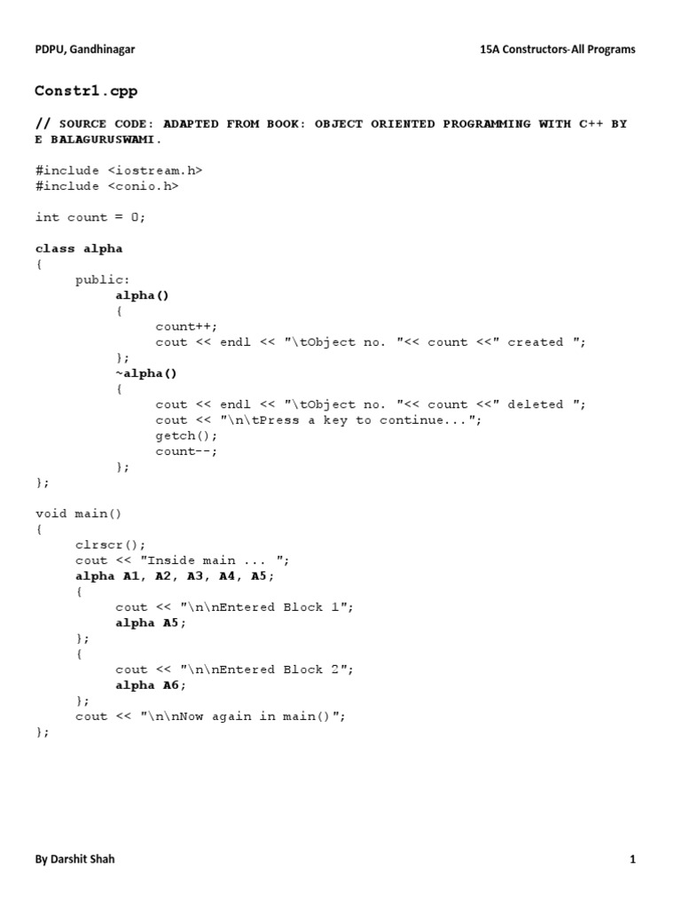 15a Constructors All Programs Pdf Constructor Object Oriented Programming Programming
