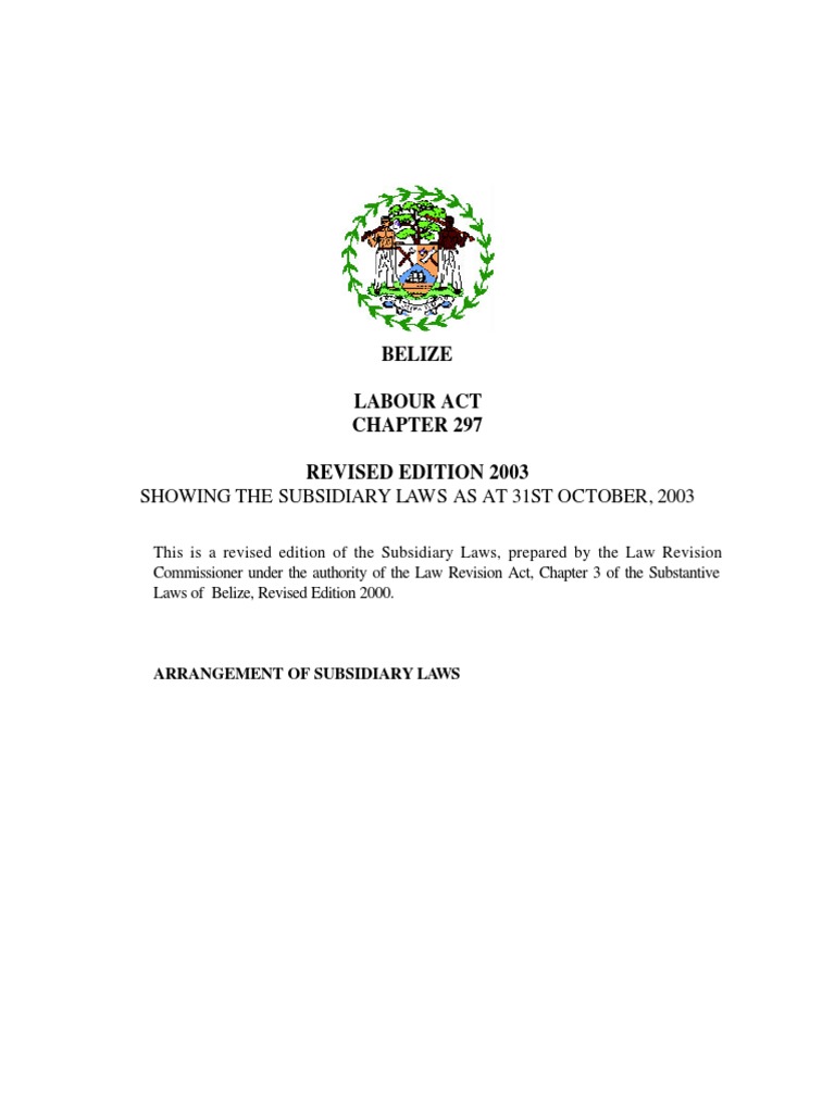 Belize Labour Law Cap297s | PDF | License | Employment