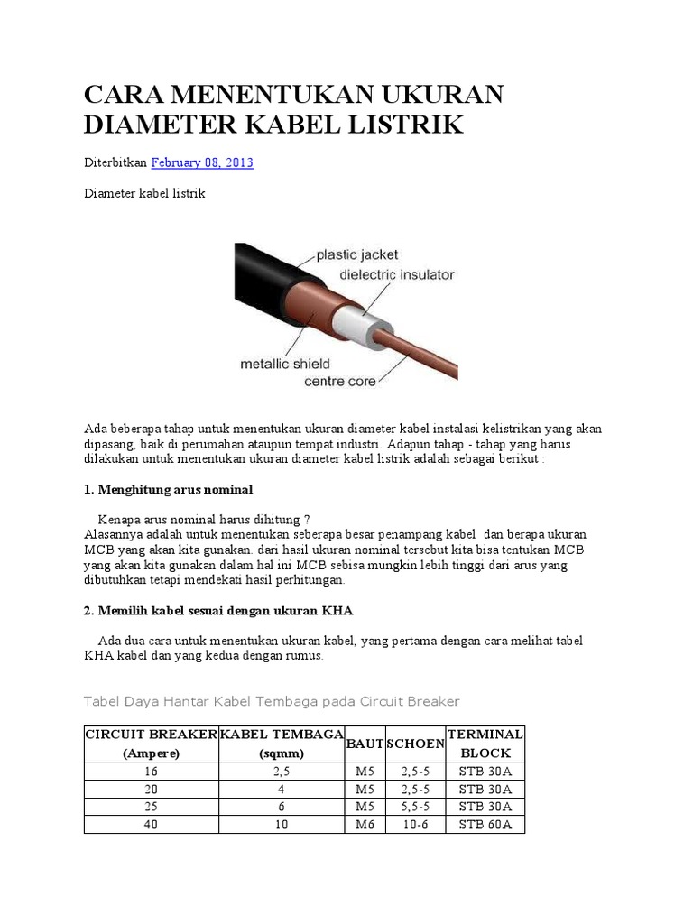 Cara Menentukan Ukuran Diameter Kabel Listrik | PDF