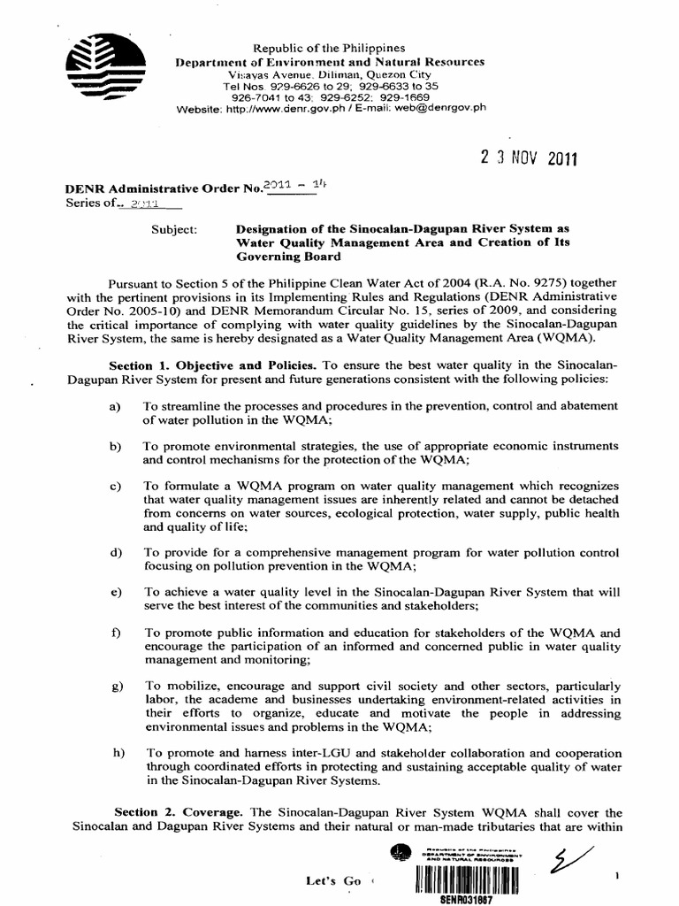 Sinocalan-Dagupan River WQMA Designation | PDF | Water Quality | Clean ...