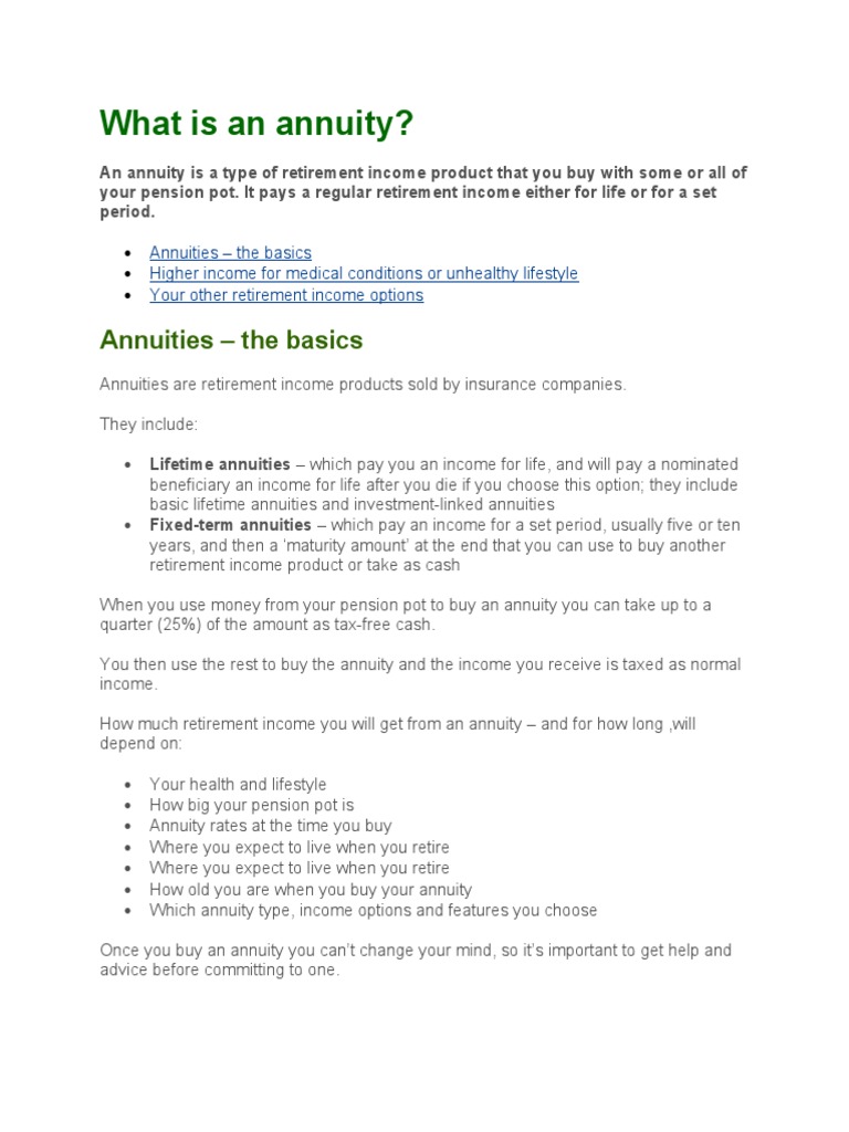 What Is An Annuity?: Annuities - The Basics | PDF | Life Annuity ...