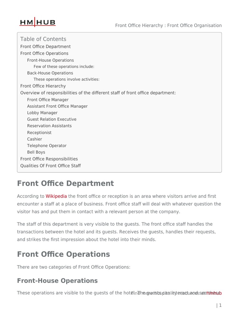 Front Office Hierarchy PDF | PDF | Service Industries | Business