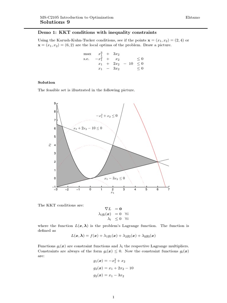 Solutions 9: Demo 1: KKT Conditions With Inequality Constraints | PDF | Mathematical ...