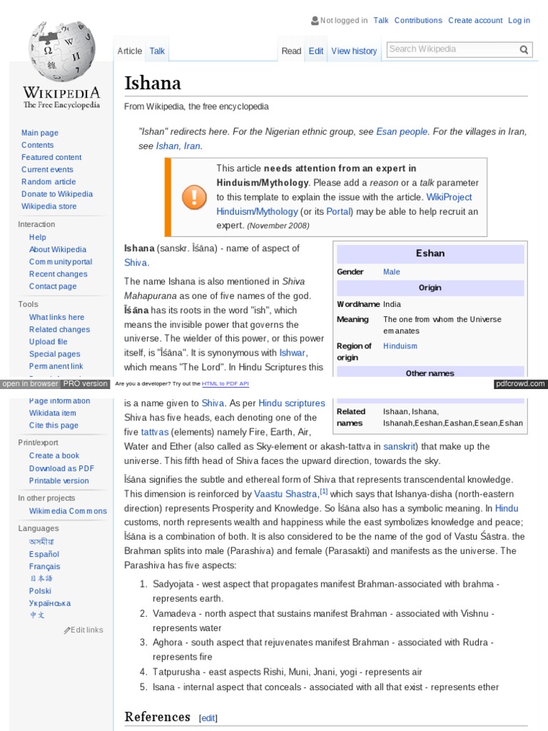 En Wikipedia Org Wiki Ishana | PDF | Shiva | Hindu Tantra