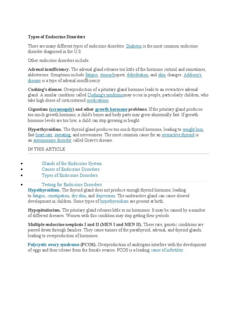 Types of Endocrine Disorders Explained | PDF