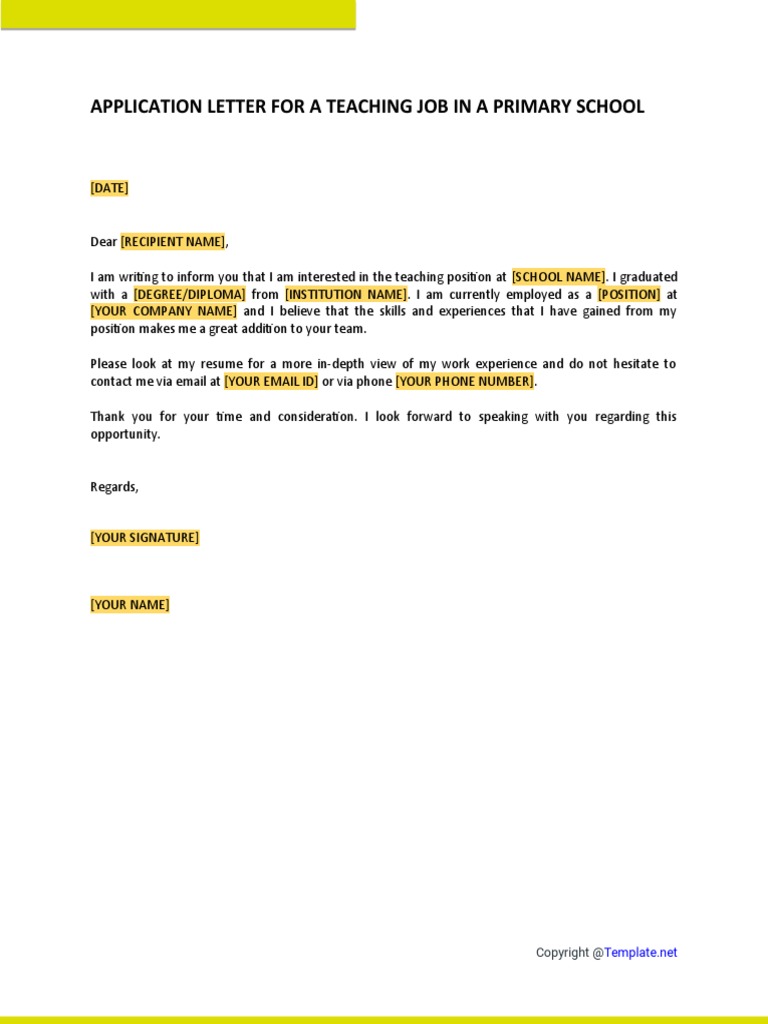 Primary School Teacher Application Letter | PDF