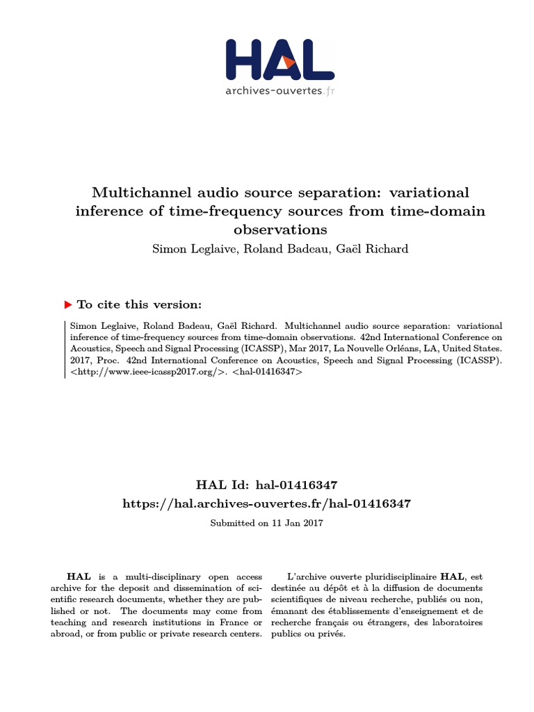 Multichannel Audio Source Separation: Variational Inference of Time-Frequency Sources From Time ...