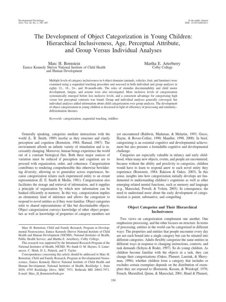 Child Object Categorization Study | PDF | Hierarchy | Perception