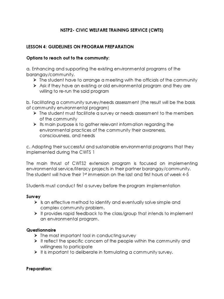Nstp2-Civic Welfare Training Service (CWTS) | PDF | Goal | Needs Assessment